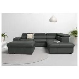 Ecksofa Home Affaire "Alberto L-Form" Sofas Gr. B/H/T: 272cm x 73cm x 226cm, Material, Ottomane rechts, mit Bettfunktion-Bett mit Stoff bezogen, grau (anthrazit) mit Ottomane, inkl. Kopfteilverstellung, wahlweise Bettfunktion