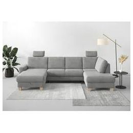 Wohnlandschaft Home Affaire "Summer U-Form" Sofas Gr. B/H/T: 314 cm x 91 cm x 170 cm, Breitcord, Recamiere links, mit Bettfunktion-mit Bettkasten-mit Federkern, silberfarben (silber) mit oder ohne Bettfunktion und Bettkasten, Cord-Bezug