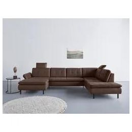 Wohnlandschaft Inosign "Birkholm U-Form", braun (dunkelbraun), B:347cm H:83cm T:226cm, 100% Polyester, Sofas, Armlehnverstellung, auch in Easy Clean Bezug - mit Wasser zu reinigen