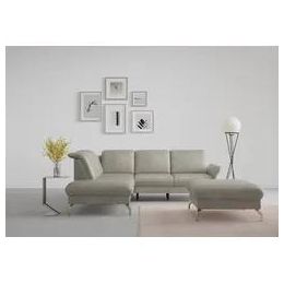 Sit & More Ecksofa SIT & MORE "Fashion L-Form" Sofas Gr. B/H/T: 250cm x 84cm x 207cm, Luxus-Microfaser mit Prägung, Ottomane links, mit Kopfteilverstellung-mit Vorziehsitz, motorisch, grau (hellgrau) wahlweise mit Kopfteilverstellung, Vorziehsitz, motorisch, Nickelfüße