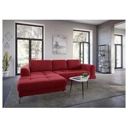 Sit & More Ecksofa SIT&MORE "Bendigo L-Form" Sofas Gr. B/H/T: 284 cm x 87 cm x 175 cm, Samtoptik, mega-Recamiere links, mit satiniertem Nickelfuß, rot inklusive Sitztiefenverstellung, Bodenfreiheit 15 cm, 2 Fußfarben