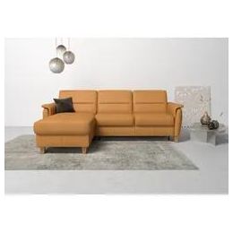 Ecksofa Home Affaire "Palmera L-Form" Sofas Gr. B/H/T: 244 cm x 89 cm x 163 cm, Material, Recamiere links, mit Bettfunktion-mit Bettkasten-Bett im Stoff bezogen, gelb (curry) Federkern, wahlweise mit Bettfunktion und mitohne Bettkasten