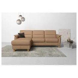 Ecksofa Home Affaire "Palmera L-Form" Sofas Gr. B/H/T: 244cm x 89cm x 163cm, Material, Recamiere links, ohne Bettfunktion-ohne Bettkasten, braun (cappuccino) Federkern, wahlweise mit Bettfunktion und mitohne Bettkasten