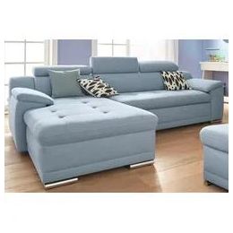 Sit & More Ecksofa SIT & MORE "Top Andiamo L-Form" Sofas Gr. B/H/T: 270cm x 93cm x 165cm, Struktur, Recamiere links, ohne Bettfunktion, blau (hellblau) wahlweise mit Bettfunktion, inklusive Kopfteilverstellung