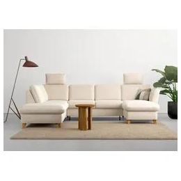 Wohnlandschaft Home Affaire "Trelleborg U-Form" Sofas Gr. B/H/T: 307 cm x 86 cm x 213 cm, Breitcord, Ottomane links, mit Bettfunktion-mit Stauraum, beige (creme) wahlweise mit Bettfunktion und Bettkasten, inkl. Federkern-Polsterung