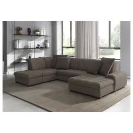 Sit & More Wohnlandschaft SIT & MORE "Luxor U-Form" Sofas Gr. B/T: 329cm x 224cm, Struktur fein, Ottomane links, mit Bettfunktion-mit Bettkasten-mit Kopfteilverstellung, beige (dunkelbeige) wahlweise mit Bettfunktion, Bettkasten und Kopfteilverstellung