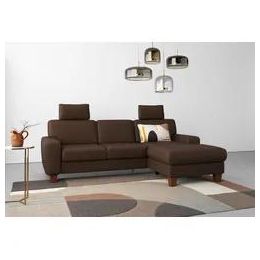 Ecksofa Home Affaire "Vision L-Form" Sofas Gr. B/H/T: 252cm x 90cm x 164cm, Luxus-Microfaser Lederoptik, Recamiere rechts, ohne Bettfunktion-ohne Bettkasten, braun (dunkelbraun) mit Federkern, wahlweise Bettfunktion und Bettkasten