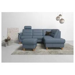 Ecksofa Home Affaire "Palmera L-Form" Sofas Gr. B/H/T: 236cm x 89cm x 212cm, Material, Ottomane rechts, ohne Bettfunktion-ohne Bettkasten, blau (grau, blau) Federkern, wahlweise mit Bettfunktion und mitohne Stauraum