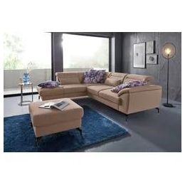 Sit & More Ecksofa SIT & MORE "Percy L-Form" Sofas Gr. B/H/T: 270cm x 77cm x 235cm, Feinstruktur, Ottomane links, mit schwarzem Nickelfuß, beige 12 cm Fußhöhe, Sitztiefenverstellung, wahlweise in 2 Fußfarben