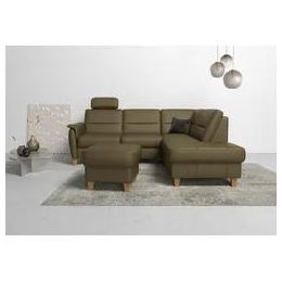 Ecksofa Home Affaire "Palmera L-Form" Sofas Gr. B/H/T: 236cm x 89cm x 212cm, Material, Ottomane rechts, ohne Bettfunktion-ohne Bettkasten, grün (olive) Federkern, wahlweise mit Bettfunktion und mitohne Stauraum