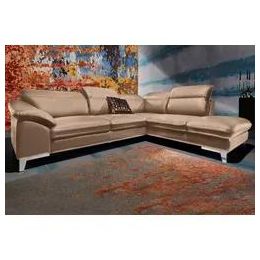 Ecksofa COTTA "Teresa L-Form" Sofas Gr. B/H/T: 293cm x 84cm x 232cm, NaturLEDER, Ottomane rechts, mit Bettfunktion-mit Kopfteilverstellung, braun (cappuccino) wahlweise mit Bettfunktion