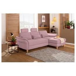 Ecksofa Home Affaire "Palace L-Form" Sofas Gr. B/H/T: 266cm x 89cm x 164cm, Struktur fein, Recamiere rechts, ohne Bettfunktion-ohne Bettkasten, rosa (rose) incl. Sitztiefenverstellung, wahlweise mit Bettfunktion und Stauraum