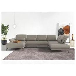 Wohnlandschaft Inosign "Coco U-Form" Sofas Gr. B/H/T: 382 cm x 88 cm x 242 cm, Feincord, mega-Recamiere links, mit Sitztiefenverstellung-mit Armteilverstellung-mit Kopfteilverstellung-ohne Federkern, grau (steel) Sitztiefen-, Arm- und Kopfteilverstellung, Cord-Bezug, Fußhöhe 15 cm