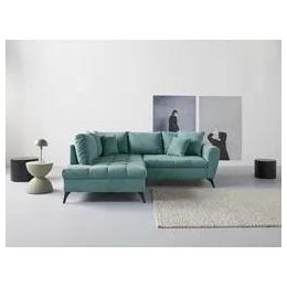 Ecksofa Inosign "Lörby L-Form" Sofas Gr. B/H/T: 224 cm x 90 cm x 191 cm, Luxus-Microfaser weich, Ottomane links, Luxus Microfaser weich, blau (petrol) auch mit Aqua clean-Bezug, feine Steppung im Sitzbereich, lose Kissen