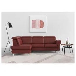 Sit & More Ecksofa SIT & MORE "Arngast L-Form" Sofas Gr. B/H/T: 245cm x 84cm x 194cm, NaturLEDER, Ottomane links, mit Bettfunktion-mit Bettkasten-Bett mit Leder bezogen, rot (merlot) inklusive Kopfteilverstellung und Federkern