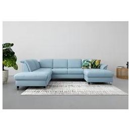 Sit & More Wohnlandschaft SIT&MORE "Maggiore U-Form" Sofas Gr. B/H/T: 312 cm x 88 cm x 224 cm, Soft clean, Ottomane links, ohne Kopfteilverstellung-ohne Bettfunktion-ohne Stauraum-Fussfarbe: Nickel satiniert, blau (hellblau) wahlweise mit Kopfteilverstellung, Bettfunktion und Stauraum