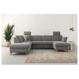 Wohnlandschaft Home Affaire "Trelleborg U-Form" Sofas Gr. B/H/T: 307 cm x 86 cm x 213 cm, Struktur fein, Ottomane links, mit Bettfunktion-mit Stauraum, grau Federkern-Polsterung, wahlweise mit Bettfunktion und Stauraum