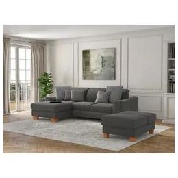 Sit & More Ecksofa SIT & MORE "Dundee L-Form" Sofas Gr. B/H/T: 264cm x 86cm x 175cm, Luxus-Microfaser Paris, Recamiere links, mit Kopfteilverstellung-ohne Bettfunktion-ohne Bettkasten, grau mit Federkern und Massivholzfüßen, wahlweise Kopfteilverstellung