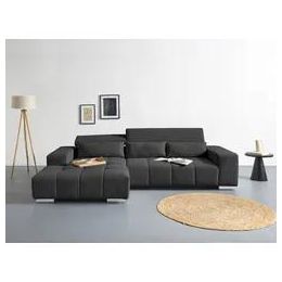 Ecksofa COTTA "Orion L-Form" Sofas Gr. B/H/T: 307cm x 73cm x 186cm, Luxus-Microfaser, Recamiere links, schwarz mit Recamiere, inkl. verstellbaren Kopfstützen und 3 Kissen