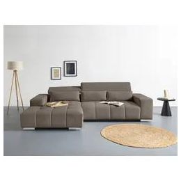 Ecksofa COTTA "Orion L-Form" Sofas Gr. B/H/T: 307cm x 73cm x 186cm, Chenille-Struktur, Recamiere links, grau (taupe) mit Recamiere, inkl. verstellbaren Kopfstützen und 3 Kissen