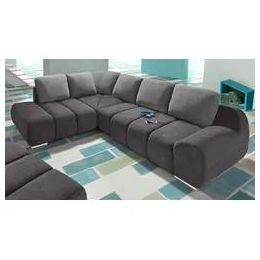 Ecksofa Inosign "Bono L-Form" Sofas Gr. B/H/T: 267cm x 90cm x 214cm, Samtstoff, Ottomane links, mit Bettfunktion, grau (fango/grau) mit Ottomane, wahlweise Bettfunktion