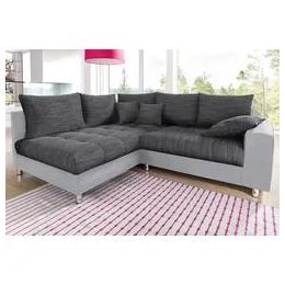 Ecksofa MR. COUCH "Tobi L-Form" Sofas Gr. B/H/T: 226cm x 75cm x 105cm, Microfaser PRIMABELLE-Struktur, Ottomane links, Polyätherschaum-mit Bettfunktion, grau (hellgrau/schwarz/grau) wahlweise mit Kaltschaum (140kg BelastungSitz), RGB-LED-Beleuchtung