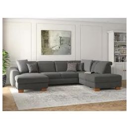 Sit & More Wohnlandschaft SIT & MORE "Dundee U-Form" Sofas Gr. B/H/T: 338cm x 86cm x 219cm, Struktur weich, Ottomane rechts, mit Kopfteilverstellung-ohne Bettfunktion-ohne Stauraum, grau mit Federkern und Massivholzfüßen, wahlweise Kopfteilverstellung