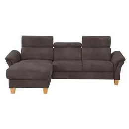 Ecksofa Home Affaire "Conville L-Form" Sofas Gr. B/H/T: 256cm x 84cm x 167cm, Luxus-Microfaser Vintage, Recamiere links, inkl.Kopfteilverstellung, mit Bettfunktion und Bettkasten, braun (mocca) Federkern, wahlweise mit Bettfunktion und Bettkasten bzw. Stauraum