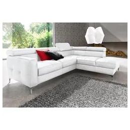 Ecksofa COTTA "Sammy L-Form" Sofas Gr. B/H/T: 239cm x 74cm x 207cm, NaturLEDER-Kunstleder, Ottomane rechts, mit Bettfunktion-mit Kopfteilverstellung, weiß (altweiß) inklusive Kopfstützen-Höhenverstellung, wahlweise mit Bettfunktion