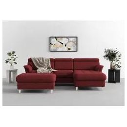 Sit & More Ecksofa SIT & MORE "Marano L-Form", rot (bordeaux), B:257cm T:166cm, 100% Polyester, Sofas, inklusive Kopfteilverstellung, wahlweise mit Bettfunktion, Bettkasten