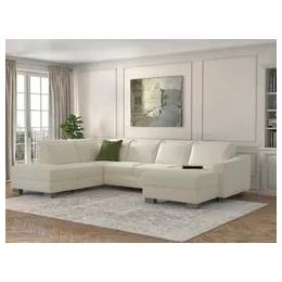 Sit & More Wohnlandschaft SIT&MORE "Dundee U-Form" Sofas Gr. B/H/T: 338 cm x 86 cm x 219 cm, Struktur weich, Ottomane links, mit Kopfteilverstellung-ohne Bettfunktion-ohne Stauraum, beige (creme) mit Federkern und Edelstahlfüßen, wahlweise Kopfteilverstellung