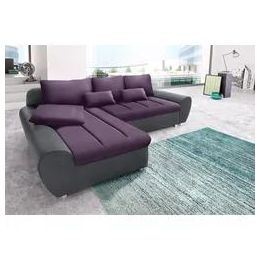 Sit & More Ecksofa SIT & MORE "Bandos L-Form" Sofas Gr. B/H/T: 269cm x 83cm x 173cm, Flachgewebe, Recamiere links, mit Bettfunktion, lila (anthrazit, pflaume) in 2 unterschiedlichen Größen, wahlweise mit Bettfunktion