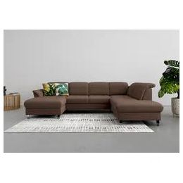 Sit & More Wohnlandschaft SIT & MORE "Maggiore U-Form" Sofas Gr. B/T: 312 cm x 224 cm, Soft clean, Ottomane rechts, mit Kopfteilverstellung-ohne Bettfunktion-ohne Stauraum-Fussfarbe: Nickel satiniert, braun (espresso) wahlweise mit Kopfteilverstellung, Bettfunktion und Stauraum