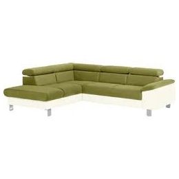 Ecksofa COTTA "Komaris L-Form" Sofas Gr. B/H/T: 249cm x 72cm x 100cm, Kunstleder SOFTLUX-Struktur, Ottomane links, mit Bettfunktion-mit Bettkasten-ohne RGB-LED-Beleuchtung-mit Kopfteilverstellung, beige (creme/grün) inklusive Kopf- bzw. Rückenverstellung, wahlweise Bettfunktion