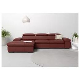 Ecksofa Home Affaire "Alberto L-Form" Sofas Gr. B/H/T: 286cm x 73cm x 174cm, NaturLEDER-NaturLEDER, Recamiere links, mit Bettfunktion-Bett mit Leder bezogen, rot (merlot) wahlweise mit Bettfunktion, inkl. Kopfteilverstellung, Recamiere