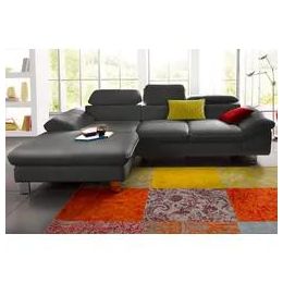 Ecksofa COTTA "Driver L-Form" Sofas Gr. B/H/T: 268cm x 73cm x 169cm, Kunstleder SOFTLUX, Recamiere links, mit Kopfteilverstellung-mit Bettfunktion und Bettkasten, grau (fango) mit Kopfteilverstellung, wahlweise Bettfunktion und Bettkasten