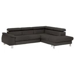 Ecksofa COTTA "Komaris L-Form" Sofas Gr. B/H: 249cm x 72cm, NaturLEDER, Ottomane rechts, mit Bettfunktion-mit Bettkasten-ohne RGB-LED-Beleuchtung-mit Kopfteilverstellung, braun inklusive Kopf- bzw. Rückenverstellung, wahlweise Bettfunktion