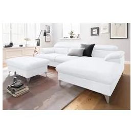 Ecksofa COTTA "Caluso L-Form" Sofas Gr. B/H/T: 254cm x 74cm x 167cm, Kunstleder SOFTLUX, Recamiere rechts, mit Bettfunktion-mit Bettkasten-mit Kopfteilverstellung, weiß (altweiß) inklusive Kopfteilverstellung, wahlweise mit Bettfunktion