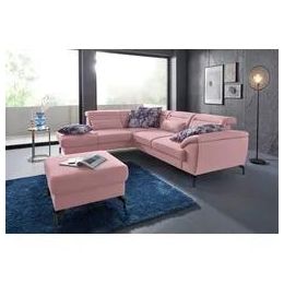 Sit & More Ecksofa SIT & MORE "Percy L-Form" Sofas Gr. B/T: 270cm x 235cm, Feinstruktur, Ottomane links, mit Kopfteilverstellung-mit schwarzem Nickelfuß, rosa (altrosa) 15 cm Fußhöhe, Sitztiefenverstellung, wahlweise in 2 Fußfarben