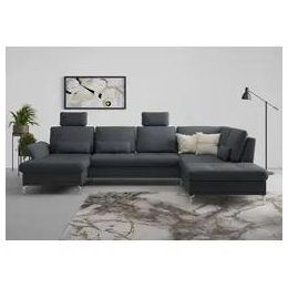 Wohnlandschaft Inosign "Palm Beach U-Form" Sofas Gr. B/H/T: 347 cm x 89 cm x 224 cm, Olympia EASY CLEAN, mega-Recamiere links, mit Sitztiefenverstellung-ohne Bettfunktiom-ohne Stauraum-ohne Armteilverstellung, grau (dunkelgrau) Federkern, mit Sitztiefenverstellung, wahlweise Bettfunktion