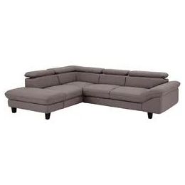 Ecksofa Home Affaire "Pilot L-Form" Sofas Gr. B/H/T: 266cm x 73cm x 108cm, Struktur, Ottomane links, mit Kopfteilverstellung-mit Bettfunktion-mit Bettkasten, braun