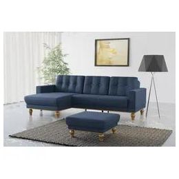 Sit & More Ecksofa SIT & MORE "Orient 5 V L-Form" Sofas Gr. B/H/T: 279cm x 90cm x 167cm, Samtoptik, Recamiere links, ohne Bettfunktion-ohne Bettkasten, blau mit Strass-Stein, wahlweise Bettfunktion und Bettkasten