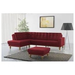 Sit & More Ecksofa SIT & MORE "Orient 5 V L-Form" Sofas Gr. B/H/T: 298cm x 90cm x 198cm, Samtoptik, Ottomane links, ohne Bettfunktion-ohne Bettkasten, rot mit Strass-Stein, wahlweise Bettfunktion und Bettkasten