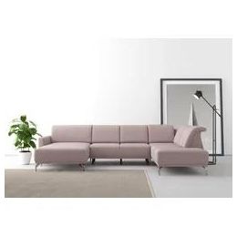 Sit & More Wohnlandschaft SIT & MORE "Bailando U-Form" Sofas Gr. B/H/T: 337cm x 84cm x 205cm, Chenille, Ottomane rechts, mit Kopfteilverstellung-mit Vorziehsitz motorisch, rosa (rose) wahlweise mit Kopfteilverstellung und Vorziehsitz, motorisch