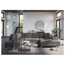 Sit & More Wohnlandschaft SIT&MORE "Latigo U-Form" Sofas Gr. B/T: 346 cm x 201 cm, Flachgewebe, mega-Recamiere rechts, ohne Bettfunktion-ohne Bettkasten, grau (hellgrau) mit Mega-Recamiere, wahlweise Bettfunktion und Bettkasten