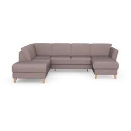 Sit & More Wohnlandschaft SIT & MORE "Visby U-Form" Sofas Gr. B/H/T: 303cm x 87cm x 213cm, Chenille, Ottomane links, mit Bettfunktion-mit Stauraum, rosa (rose) wahlweise mit Bettfunktion und Stauraum, frei im Raum stellbar