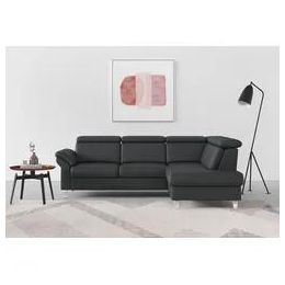 Sit & More Ecksofa SIT & MORE "Arngast L-Form" Sofas Gr. B/H/T: 245cm x 84cm x 194cm, NaturLEDER, Ottomane rechts, ohne Bettfunktion-ohne Bettkasten-Rücken Spannstoff, schwarz inklusive Kopfteilverstellung und Federkern