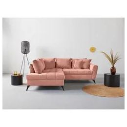 Ecksofa Inosign "Lörby L-Form" Sofas Gr. B/H/T: 224cm x 90cm x 191cm, Feincord, Ottomane links, Feincord, rosa (flamingo) Belastbarkeit bis 140kg pro Sitzplatz, auch mit Aqua clean-Bezug