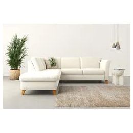 Ecksofa Home Affaire "Trelleborg L-Form" Sofas Gr. B/H/T: 252cm x 86cm x 213cm, Struktur fein, Ottomane links, mit Bettfunktion-mit Stauraum, beige (creme) Federkern-Polsterung, wahlweise mit Bettfunktion und Stauraum