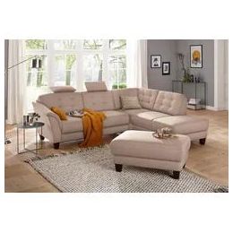 Ecksofa Home Affaire "Trondheim L-Form" Sofas Gr. B/H/T: 260cm x 89cm x 214cm, Flachgewebe, Ottomane rechts, mit Vorziehfunktion-mit Stauraum, braun (mittelbraun) mit Federkern und Knopfheftung im Rücken, Füße Buche dunkel